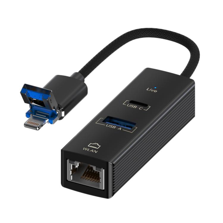 Convertidor de concentrador USB/8 pines a RJ45 USB-A tipo C (negro ...