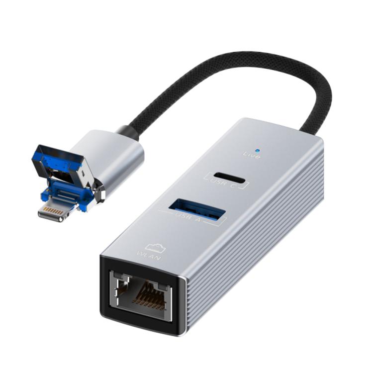 Convertidor de concentrador USB/8 pines a RJ45 USB-A tipo C (plateado ...